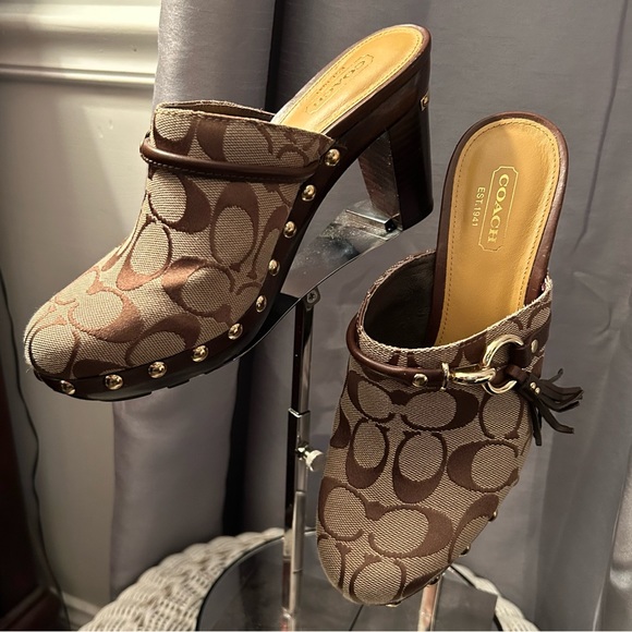 Coach | Shoes | Coach Shasha Clogs Mules In Brown Wood Leather And ...